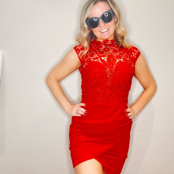 Showpo. | Dresses | Showpo Red Lace Mini Dress | Poshmark